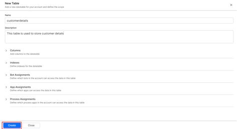 data table kore ai documentation v10 2