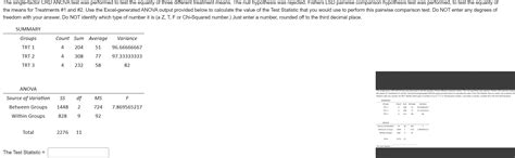 Solved The Single Factor Crd Anova Test Was Performed To