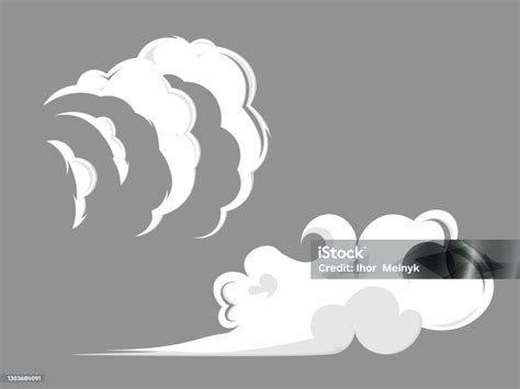 연기 구름 코믹 스팀 클라우드 연기 에디 와 증기 흐름 양식에 일치시키는 흰색 구름 세트 구름에 대한 스톡 벡터 아트 및 기타