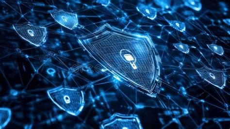Blue Glowing Shields With Lock Icons Interconnected In A Digital Network Symbolizing Cyber