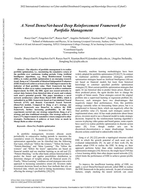 Pdf A Novel Densenet Based Deep Reinforcement Framework For Portfolio