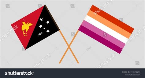 Vektor Stok Crossed Flags Papua New Guinea Lesbian Tanpa Royalti 2172092293 Shutterstock