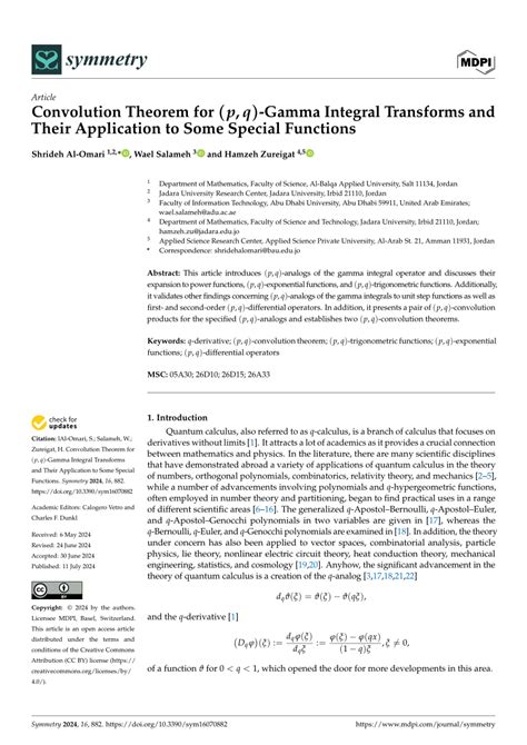 Pdf Convolution Theorem For P Q Gamma Integral Transforms And Their Application To Some
