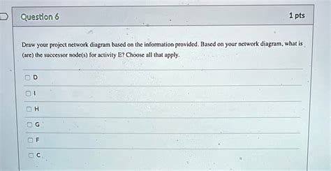 Question 6 1 Pts Draw Your Project Network Diagram Based On The Information Provided Based On