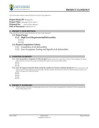 Project Closure Template V30 Doc