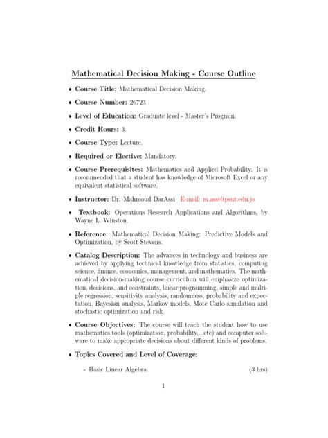 Mathematicaldecisionmakingcourseoutline Pdf Mathematics