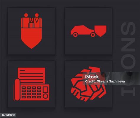 구겨진 종이 공 방패가있는 가족 보험 방패와 팩스 기계 아이콘이있는 자동차를 설정합니다 벡터 가족에 대한 스톡 벡터 아트 및 기타 이미지 Istock