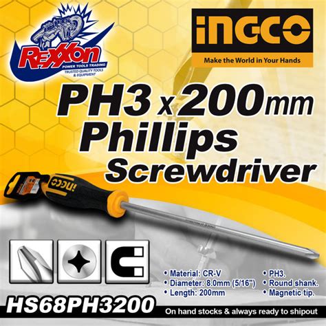 Ingco Industrial Ph3x200mm Phillips Screwdriver Hs68ph3200 Rexxon Power Tools Trading Lazada Ph