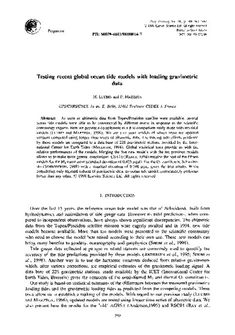 Pdf Testing Recent Global Ocean Tide Models With Loading Gravimetric