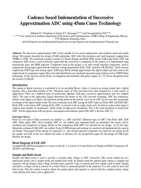 Cadence Based Imlementation Of Successiveapproximation Adc Using 45nm Cmos Technology Pdf