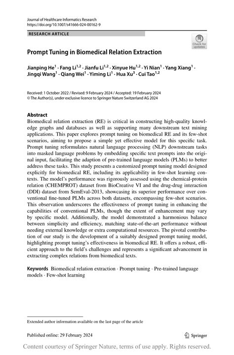 Prompt Tuning In Biomedical Relation Extraction Request Pdf