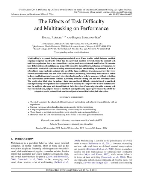 Pdf The Effects Of Task Difficulty And Multitasking On Performance