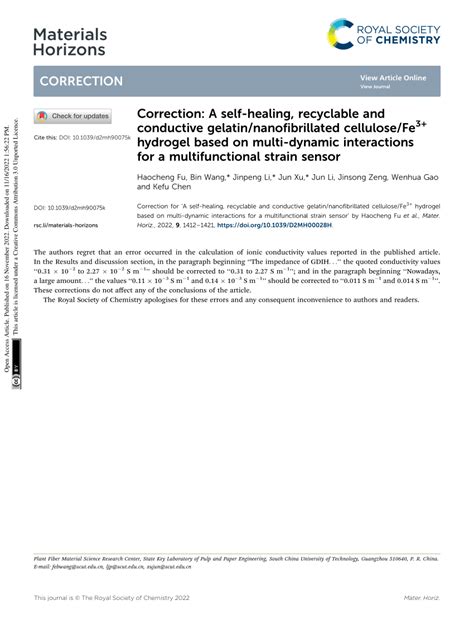 Pdf Correction A Self Healing Recyclable And Conductive Gelatin