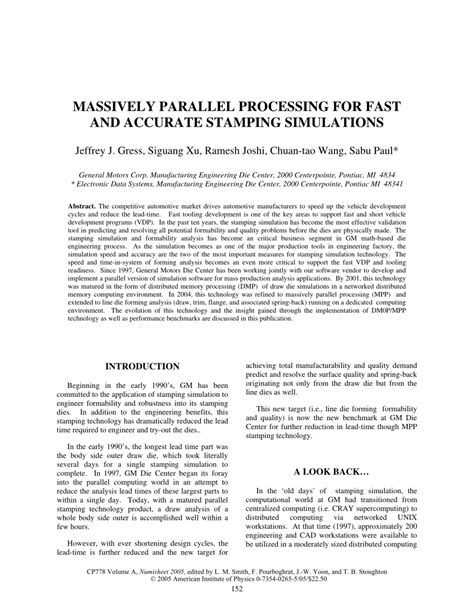 Pdf Massively Parallel Processing For Fast And Accurate Stamping