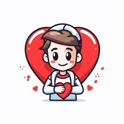 Niño Lindo Sosteniendo Un Corazón Ilustración De Personajes De Dibujos
