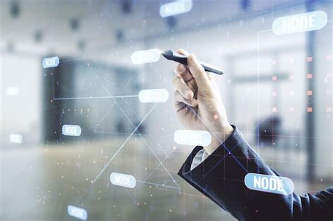 Premium Photo Double Exposure Of Male Hand With Pen Working With Abstract Programming Language