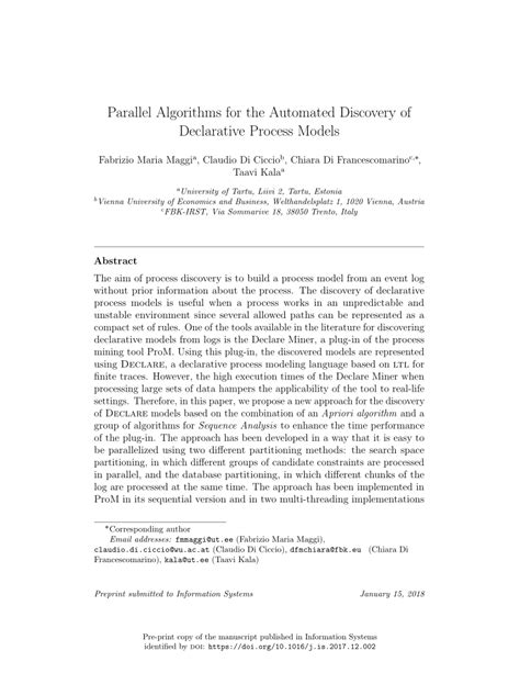 Pdf Parallel Algorithms For The Automated Discovery Of Declarative Process Models