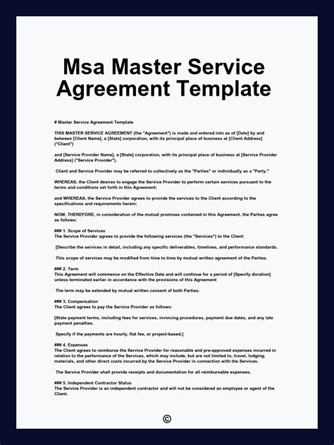 Msa Master Service Agreement Template