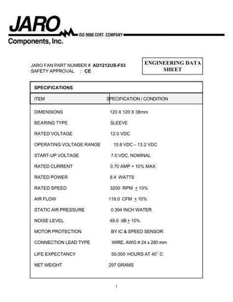 Engineering Data Sheet Elma Electronic