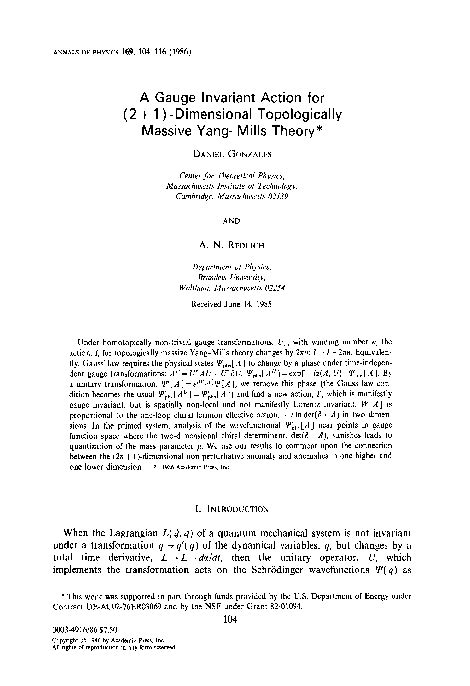 Pdf A Gauge Invariant Action For 2 1 Dimensional Topologically Massive Yang Mills Theory