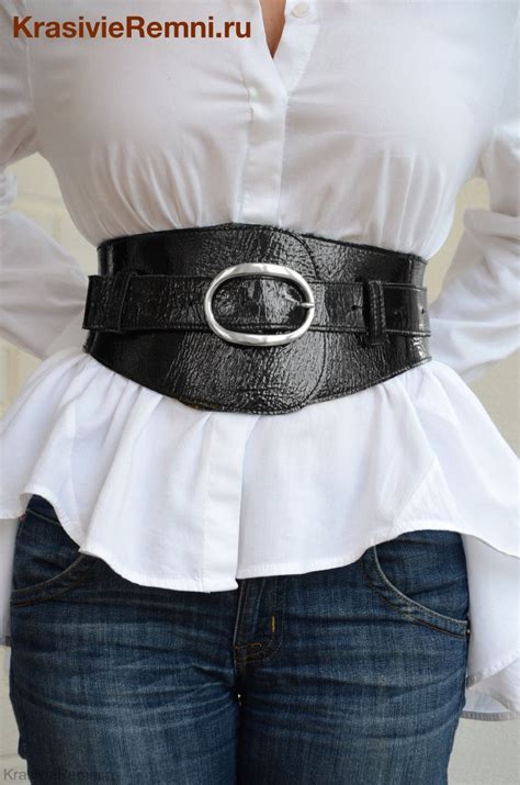 Ремень корсетный из лаковой кожи Два ремня в одном Черный Ремни Наряды Ежедневные наряды