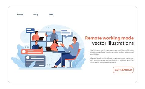 Premium Vector Remote Working Mode A Dynamic Team Engages In Digital