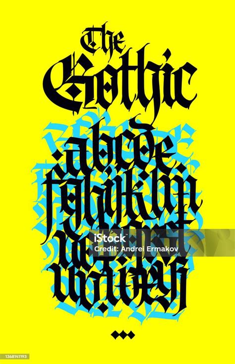 고딕 벡터 노란색 배경에 있는 검은색 문자를 소문자로 변경합니다 아름답고 세련된 서예 문신과 디자인에 대한 우아한 유럽 글꼴 중세 스타일 직물과 포장을위한 우아한 패턴 0