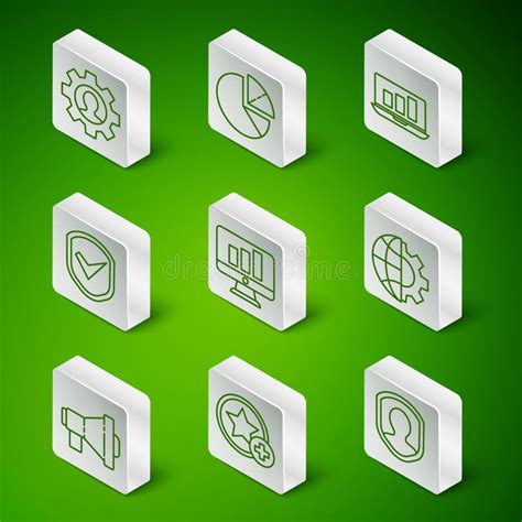 Set Line User Protection Star Human With Gear Inside Monitor Graph