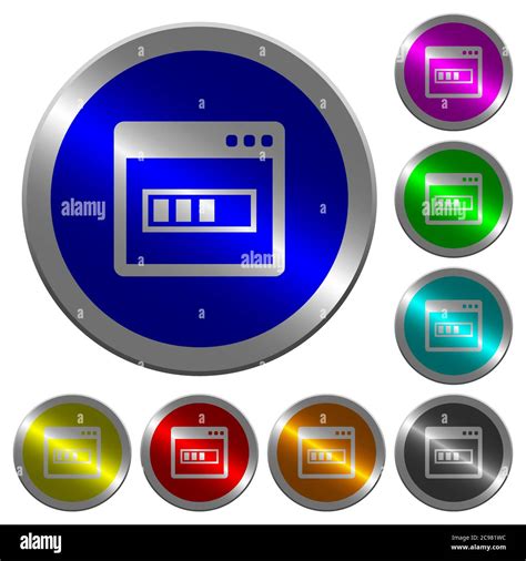 Application Installing Icons On Round Luminous Coin Like Color Steel Buttons Stock Vector Image