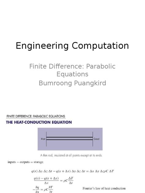 Engineering Computation Finite Difference Parabolic Equations Bumroong Puangkird Pdf