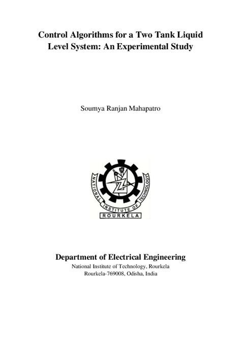 Pdf Control Algorithms For A Two Tank Liquid Level System An