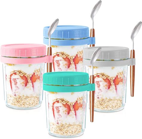 Overnight Oats Containers With Lids And Spoons 16 Oz Mason Jars For