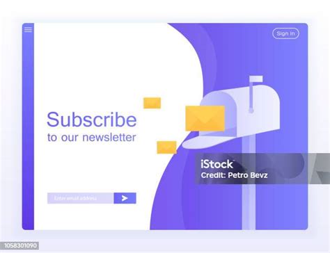 이메일 구독 온라인 뉴스 레터 벡터 템플릿 사서함과 고 웹사이트에 대 한 버튼을 제출 현대 벡터 일러스트 레이 션 0명에 대한 스톡 벡터 아트 및 기타 이미지 Istock
