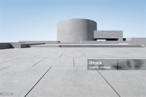 콘크리트 바닥이있는 추상적 인 미래 지향적 인 건축물의 3d 렌더링 0명에 대한 스톡 사진 및 기타 이미지 0명 3차원 형태 개념 Istock