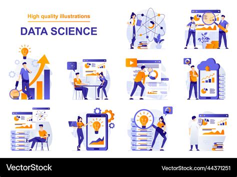 Data Science Web Concept With People Scenes Set Vector Image