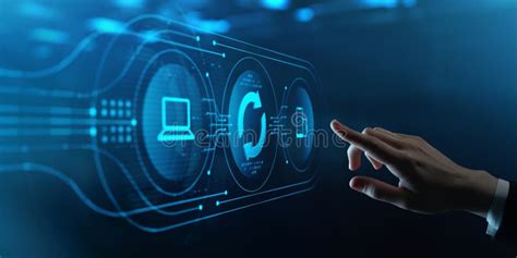 Software Update Human Hand Touching Futuristic Virtual Screen With Update Icon Stock Photo