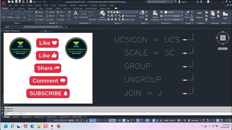 Ucsicon Scale Group Ungroup Join Command With Details Autocad For Beginners Lesson 25 Youtube