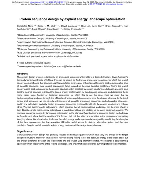 Pdf Protein Sequence Design By Explicit Energy Landscape Optimization