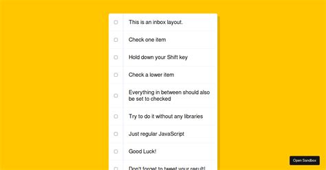 react30 day 10 hold shift and check checkboxes codesandbox