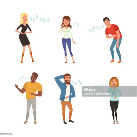 다양한 사람들이 큰 소리로 웃고 있습니다 행복 한 기쁨 남자와 여자 긍정적인 감정을 느끼는 벡터 일러스트 레이 션 감정에 대한 스톡 벡터 아트 및 기타 이미지 Istock