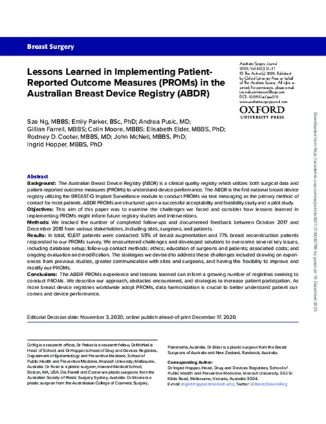 Pdf Lessons Learned In Implementing Patient Reported Outcome Measures