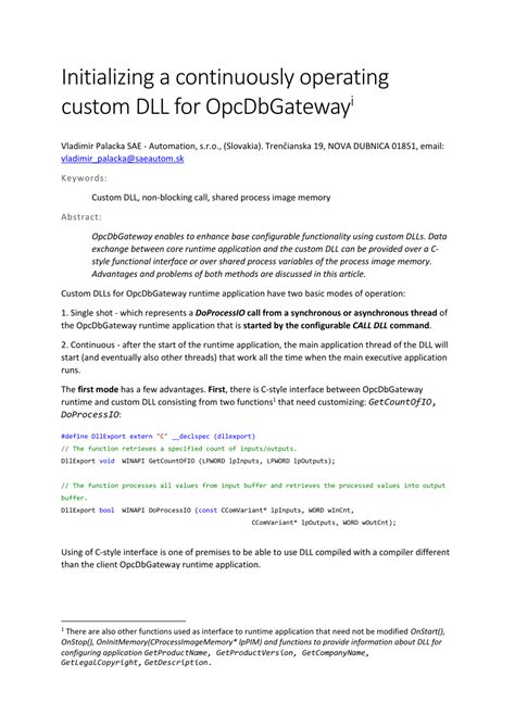 Pdf Initializing A Continuously Operating Custom Dll For Opcdbgateway