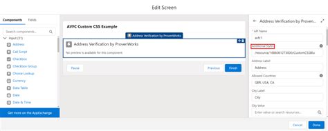 address verification flow component apply custom css using additional styles provenworks