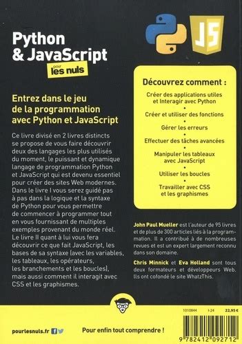 Python Et Javascript Pour Les Nuls De John Paul Mueller Grand Format