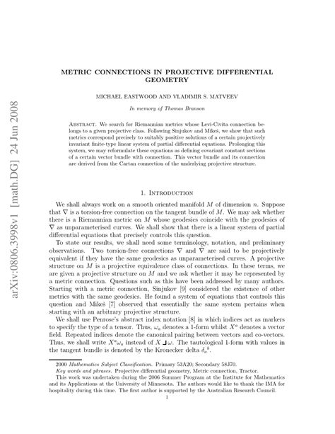 Pdf Metric Connections In Projective Differential Geometry