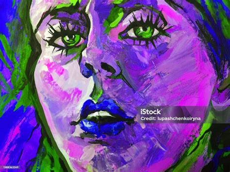 밝은 입술과 추상적 인 배경에 머리를 펄럭이는 젊은 여성의 일러스트 유화 초상화 45 49세에 대한 스톡 벡터 아트 및 기타 이미지 45 49세 고풍스런 그림 이야기