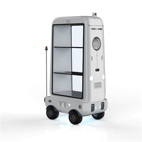 빈 공간이 있는 창고 로봇 또는 로봇 조수 프리미엄 사진