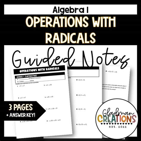 Operations With Radical Expressions Algebra 1 Guided Notes Tpt