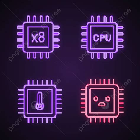 Processors Neon Light Icons Set Objects Isolated Design Vector Objects Isolated Design Png