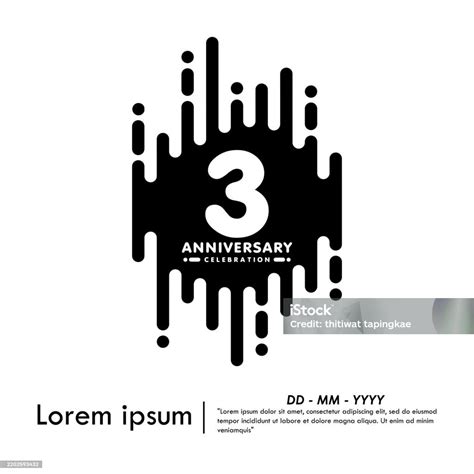 3주년 기념 엠블럼 검은 기념일 로고는 흰색 배경에 수직 둥근 선 기하학적 모양으로 고립되어 있습니다 웹 전단지 포스터 인사말 카드에 대한 벡터 일러스트 레이 션 템플릿